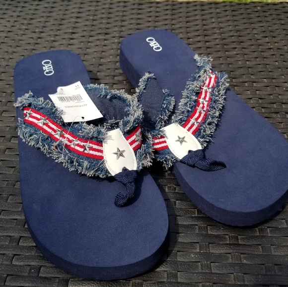 Cato | Shoes | Nwt American Red White Blue And Stars Fringe Flip Flop ...